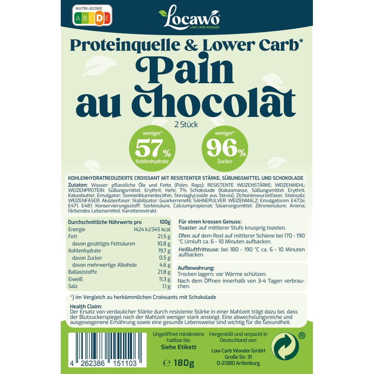 Locawo - High Protein & Low Carb Pain au chocolat | Schokobrötchen